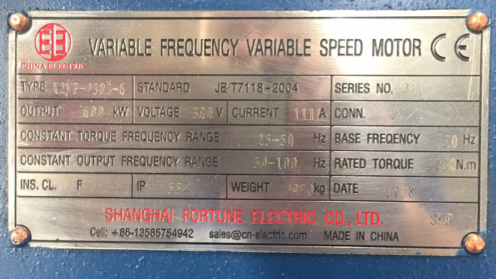 Y2VP4503-6 600 kW 380V IC416 variable frequency Inverter AC motor was ...